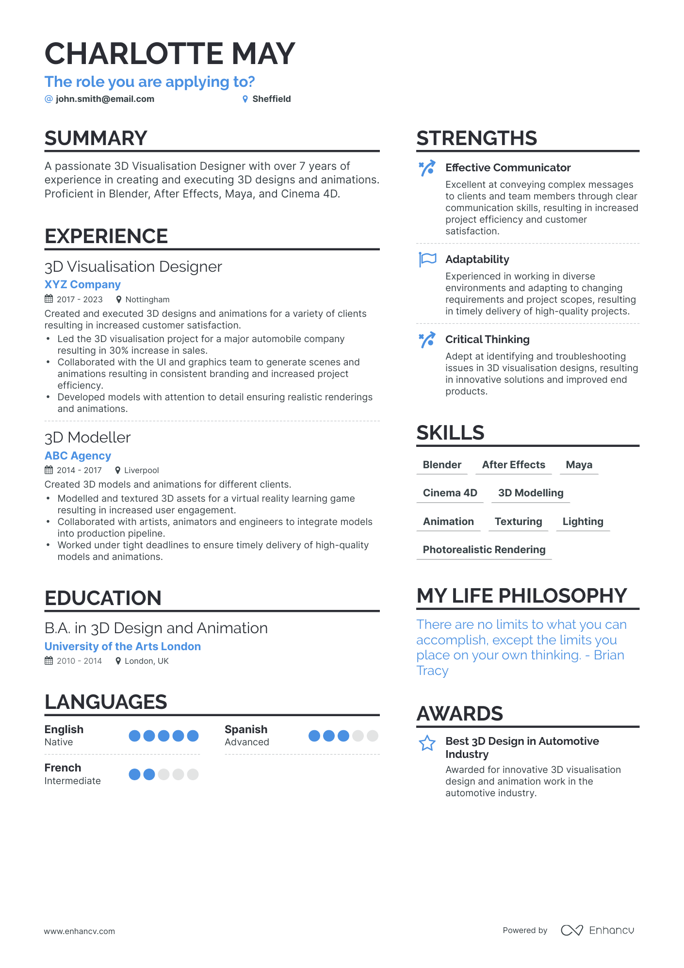 3 3d Artist CV Examples For 2023