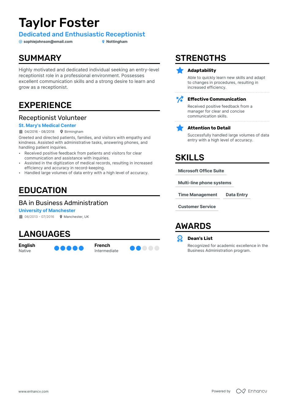3 Receptionist Cv Examples For 2023