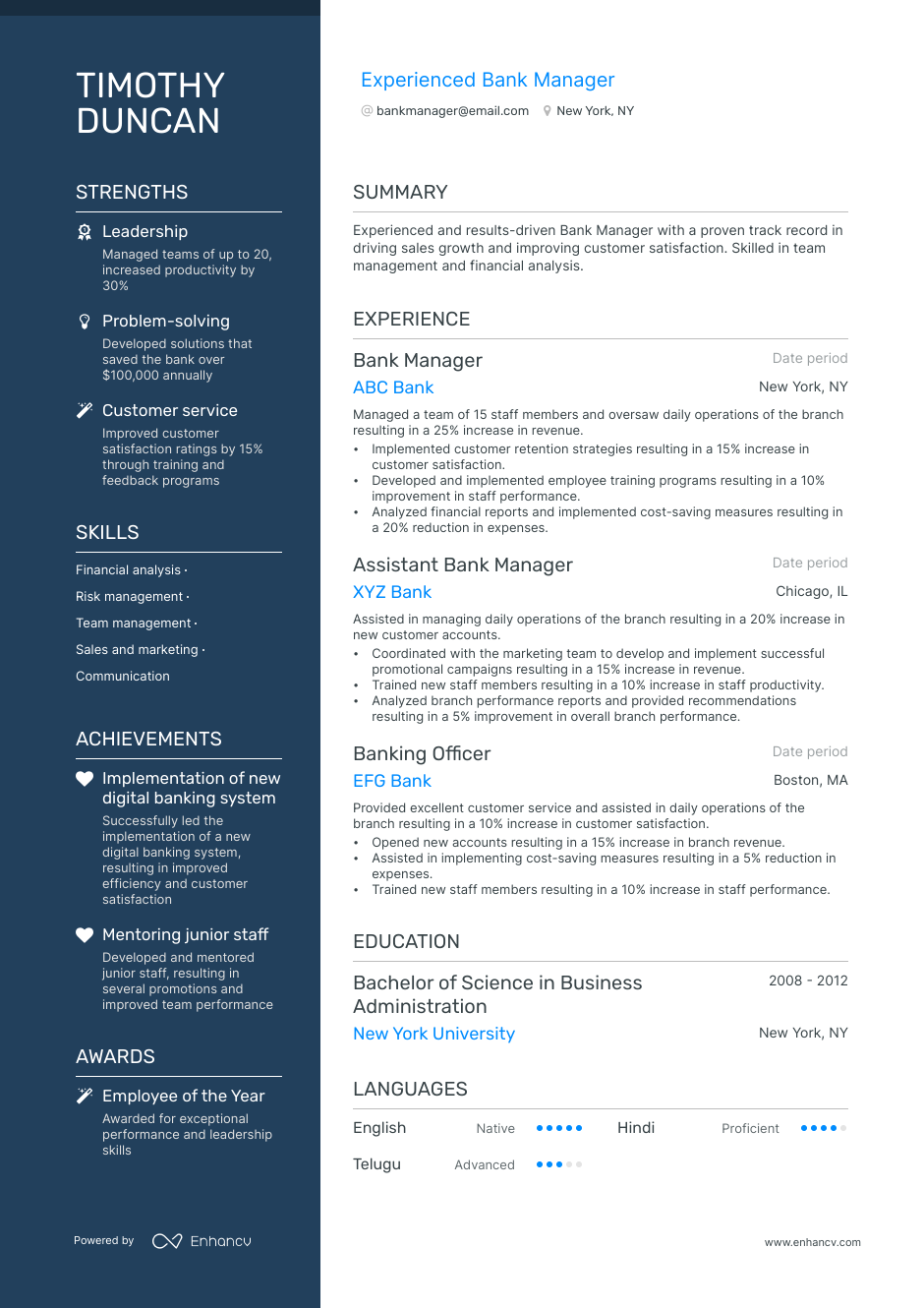 3 Bank Manager Resume Examples & Guide for 2023