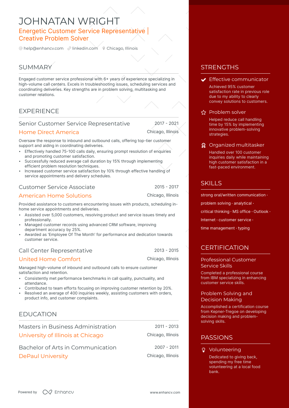 Customer Service Agent Resume