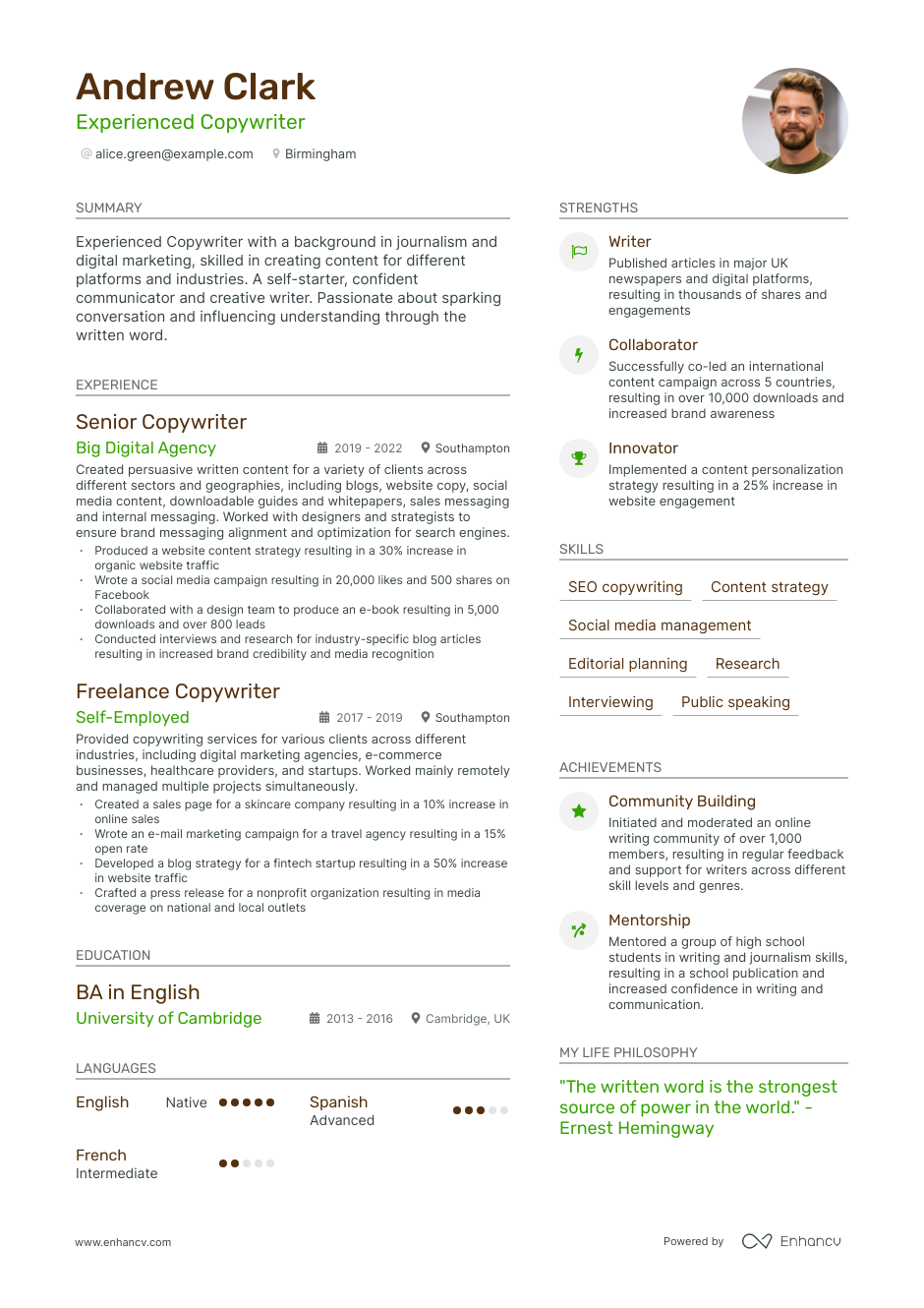 3 Copywriter CV Examples for 2023