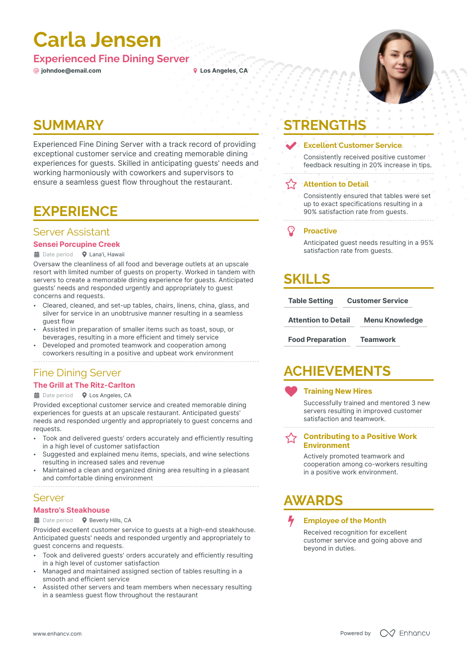 5 Fine Dining Server Resume Examples Guide For 2023 5 Fine Dining Server Resume Examples Guide For 2023