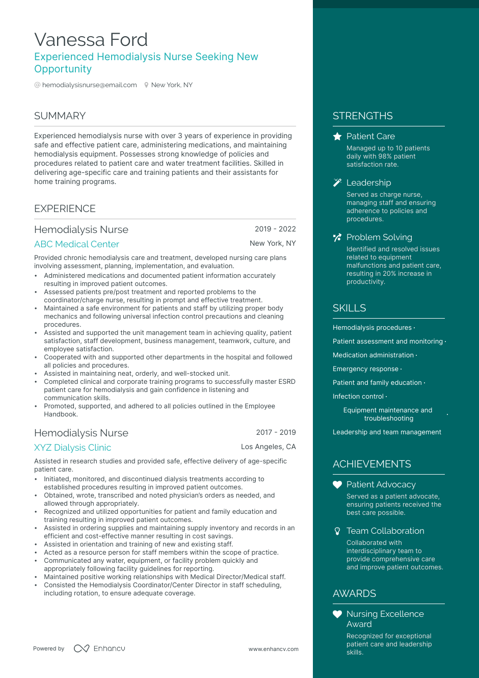 5 Hemodialysis Nurse Resume Examples & Guide for 2023