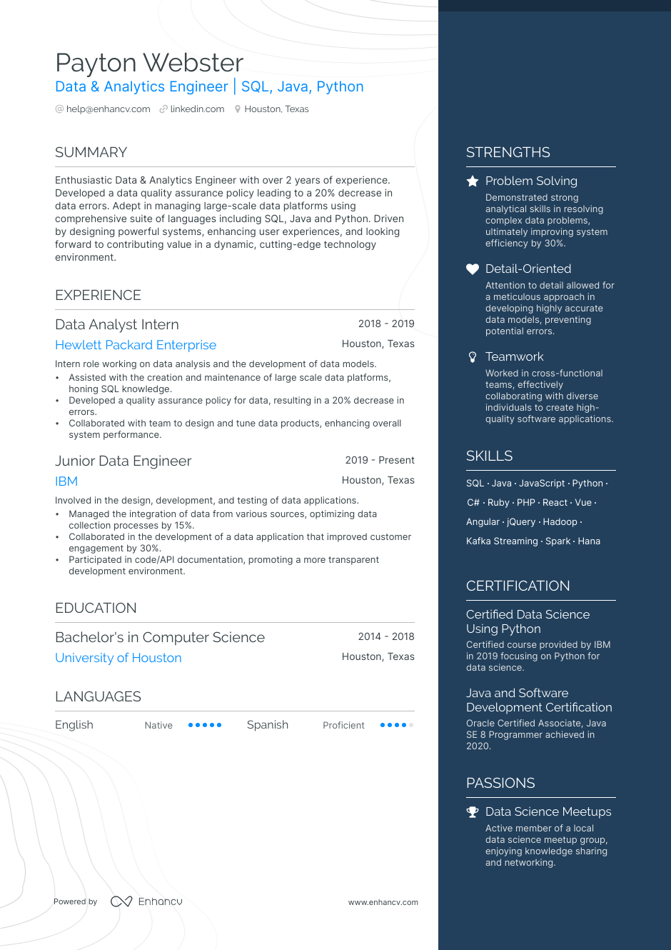 5 Junior Data Engineer Resume Examples & Guide for 2023