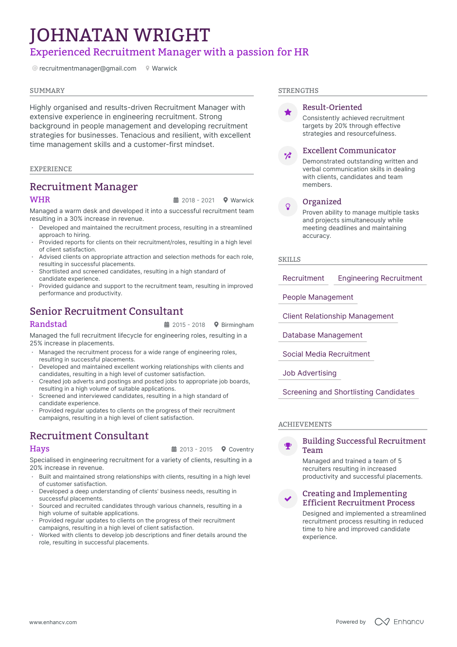 5 Recruitment Manager Resume Examples & Guide for 2023