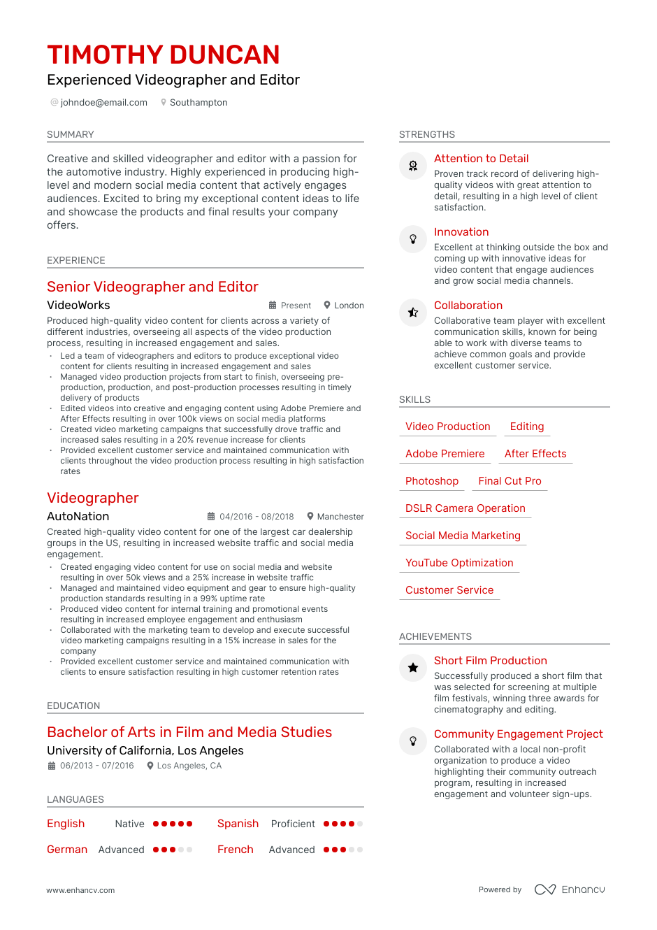 3 Videographer CV Examples for 2023