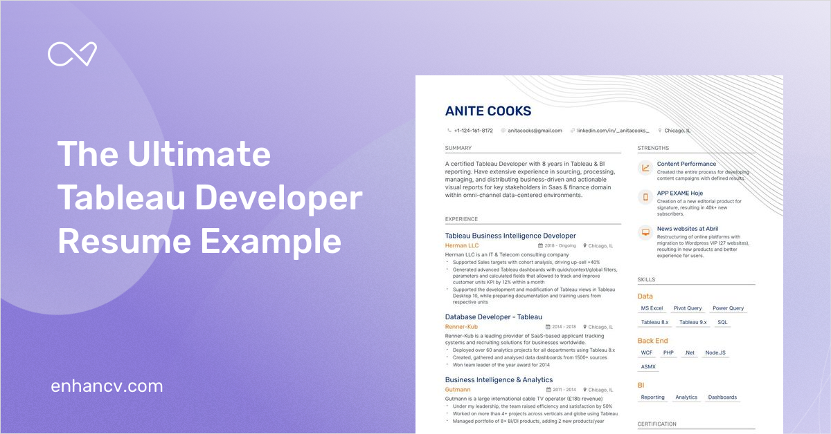 5 Tableau Developer Resume Examples & Guide for 2023